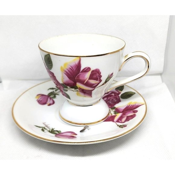 Schmid Mass | Accents | Rare Burgundy Floral Tea Cup And Saucer Music ...